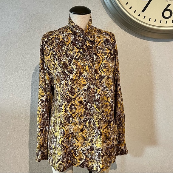 Vintage | Tops | Vintage Brown And Yellow Snake Print Blouse | Poshmark